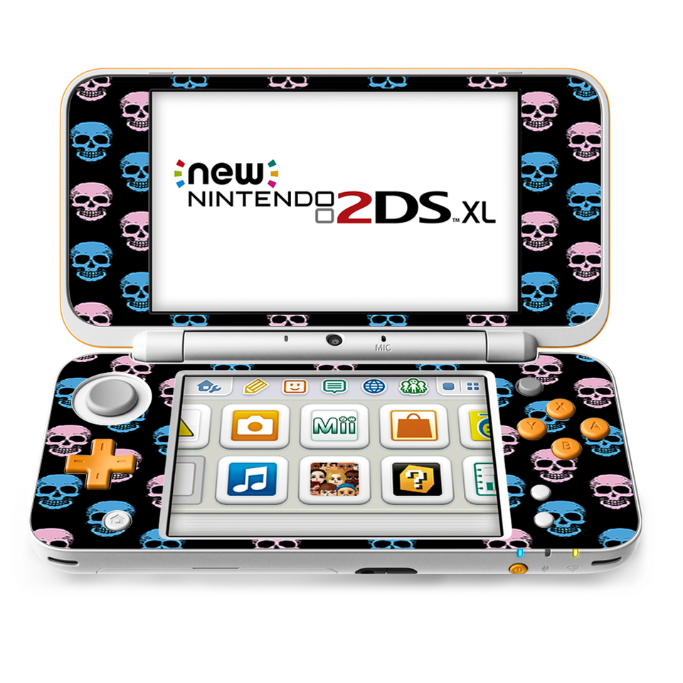 Skins Decal Wrap for Nintendo 2DS XL - pink blue skulls black ...