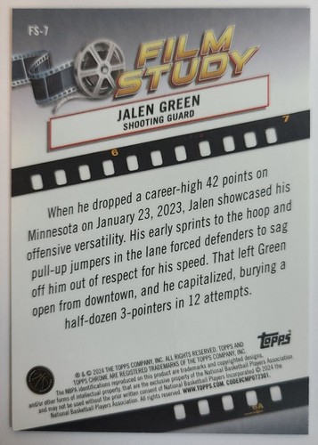 2023-24 Topps Chrome NBA Film Study Refractor Jalen Green Atlanta Hawks ...