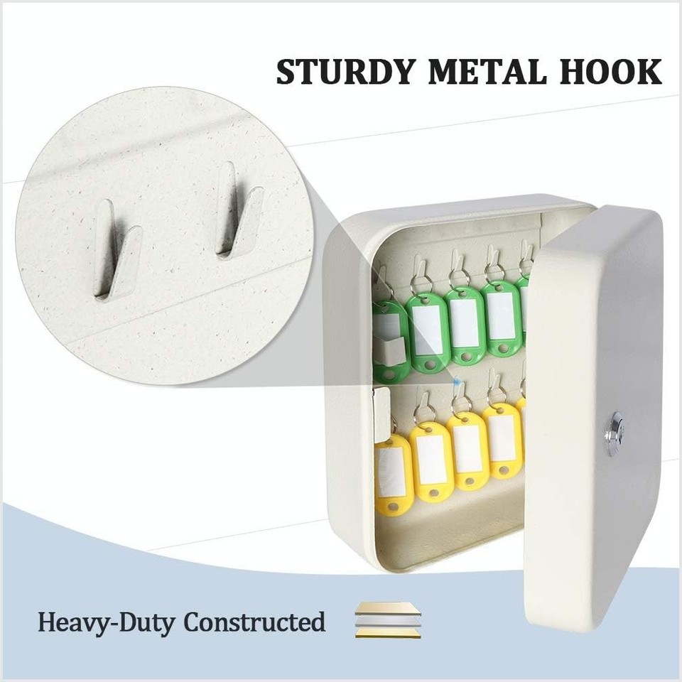 Security Metal Key Box with 20 Hooks, Large Adjustable Wall Mount Key ...