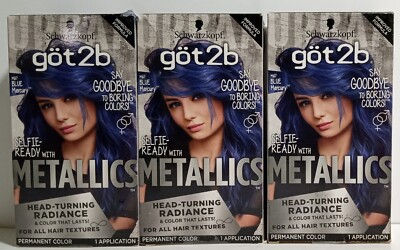 3 SCHWARZKOPF GOT2B M67 BLUE MERCURY SELFIE READY METALLICS HAIR COLOR ...