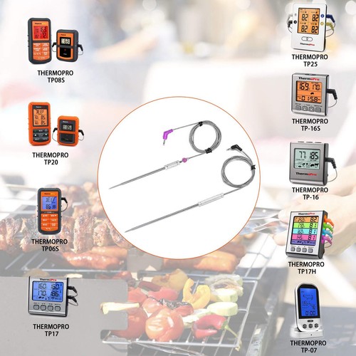 2-Pack Upgraded Replacement Probe for Thermopro TP20 TP08S TP07 TP25 ...