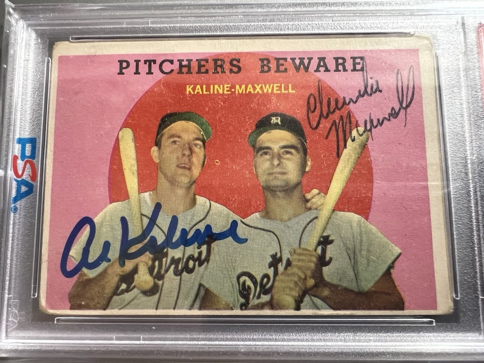 1959 #34 Pitchers Beware Kaline/Maxwell DUAL Signed PSA/DNA 3 AUTO 9 ...