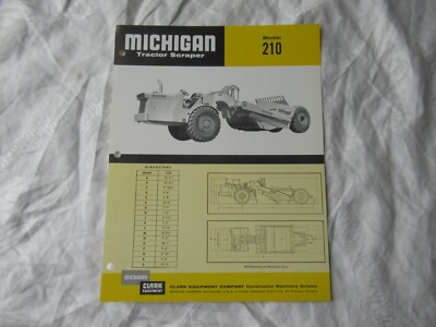 1965 Michigan 210 tractor scraper specification sheet brochure | eBay