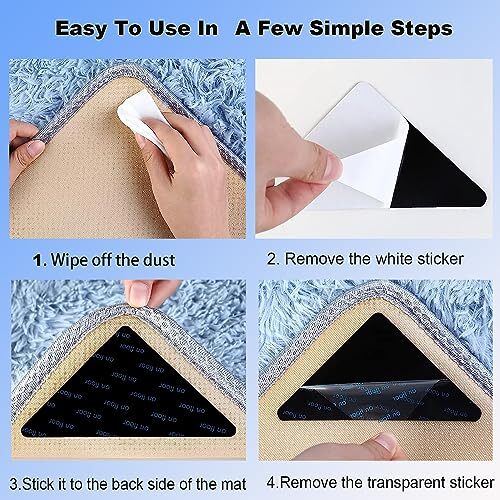 12 Pack Reusable Non-Slip Rug Tape for Hardwood Tiles Carpets Floor ...