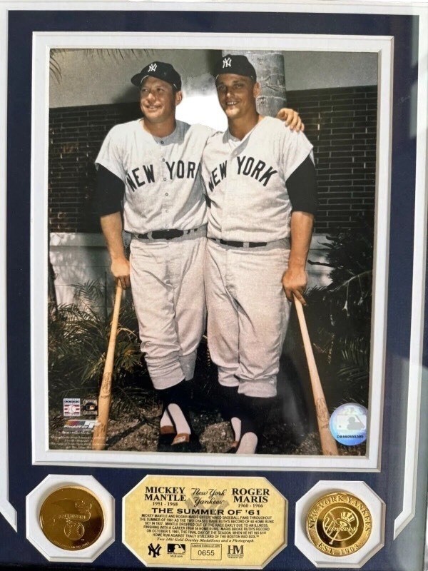 Mantle Maris Framed Photo Summer of 61 Yankees Highland Mint 24ct Gold ...