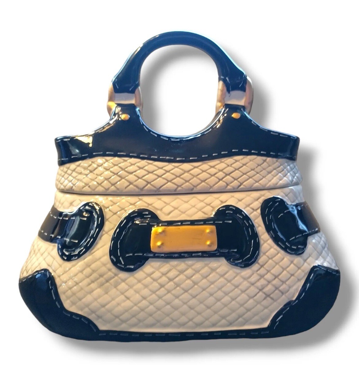 Cookie Jar David's Cookies Ceramic Bag Purse Black White Gold Kitchen ...