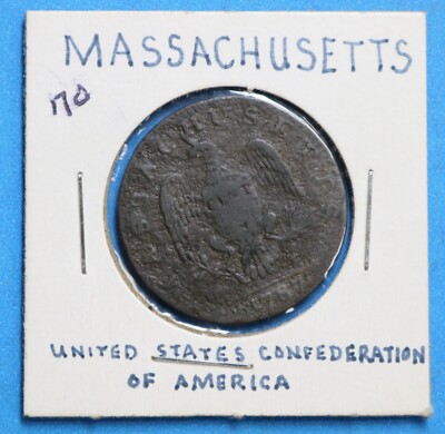 1787 Massachusetts Cent Colonial Copper Coin 1C - Rare Early Colonial ...