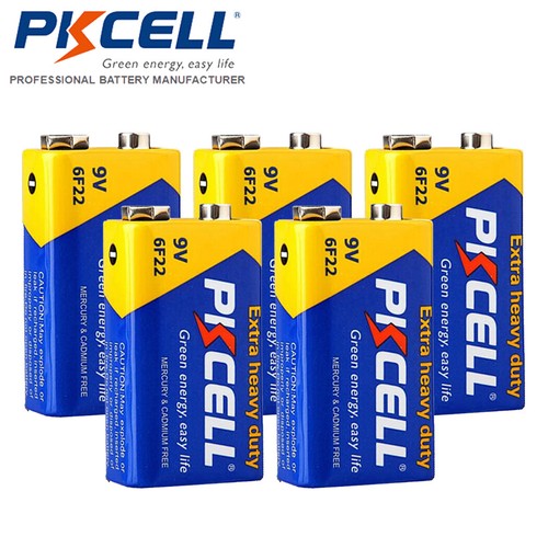 5Pcs 9V Block Batteries PP3 6F22 EN22 1604A 6AM6 9Volt Zinc-Carbon EXP ...