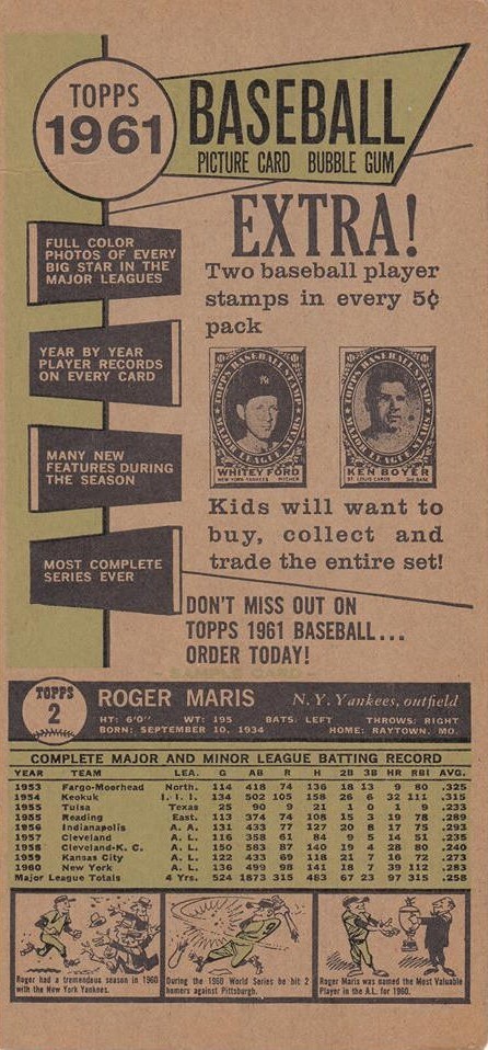 1961 Topps Earl Francis Advertising Promo Salesman Sample ROGER MARIS ...