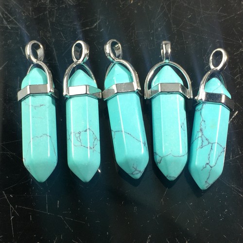 Natural turquoise Quartz obelisk Crystal wand point Pendant healing 5PC ...