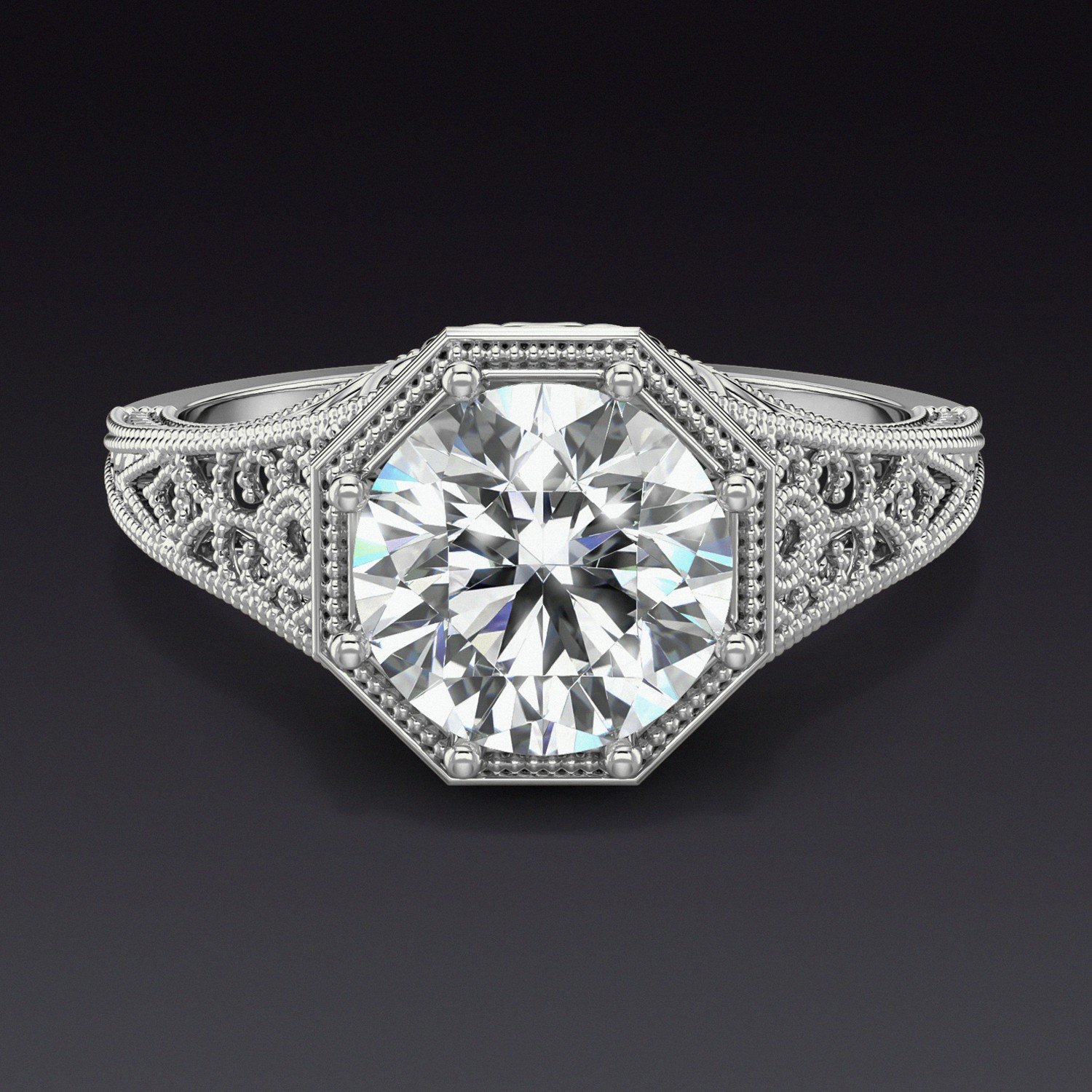 PLATINUM ENGAGEMENT RING SETTING VINTAGE STYLE ENGRAVED ROUND 8MM 2ct ...