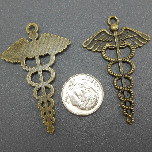 4 Caduceus Charms Bronze Tone Metal medical symbol | eBay