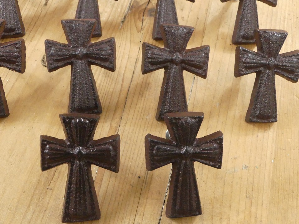10 Cast Iron Crosses W/ Screws Drawer Cabinet Pulls Handles Dresser ...