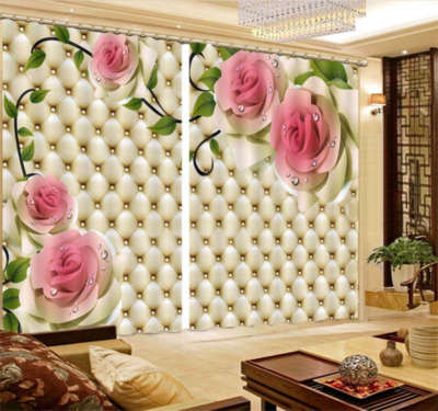 Dewy Red Rose 3D Curtain Blockout Photo Printing Curtains Drape Fabric ...