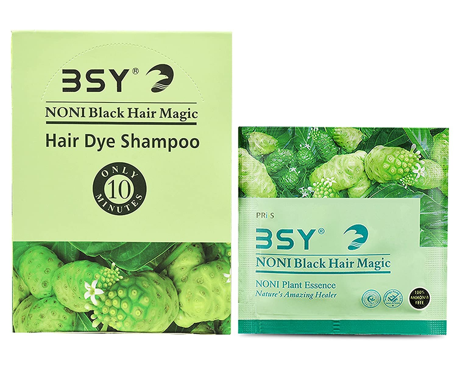 BSY Noni Black Hair Magic Hair Dye Shampoo, 12 ml - Pack of 12 Sachets ...