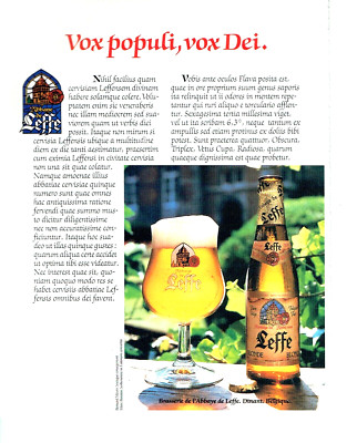publicité Advertising 0823 1985 Bière Abbaye Leffe Vox Populi Vox Dei ...