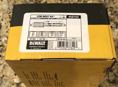 DEWALT 05815S LOK-BOLT AS 3/8"ANSI, 1-5/8MIN, 18FT-LBS 50pcs Per Box ...