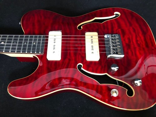 TE-90QM LH TRANS RED DELUXE Hollow Body Tele w/ Flamed Maple Top ...