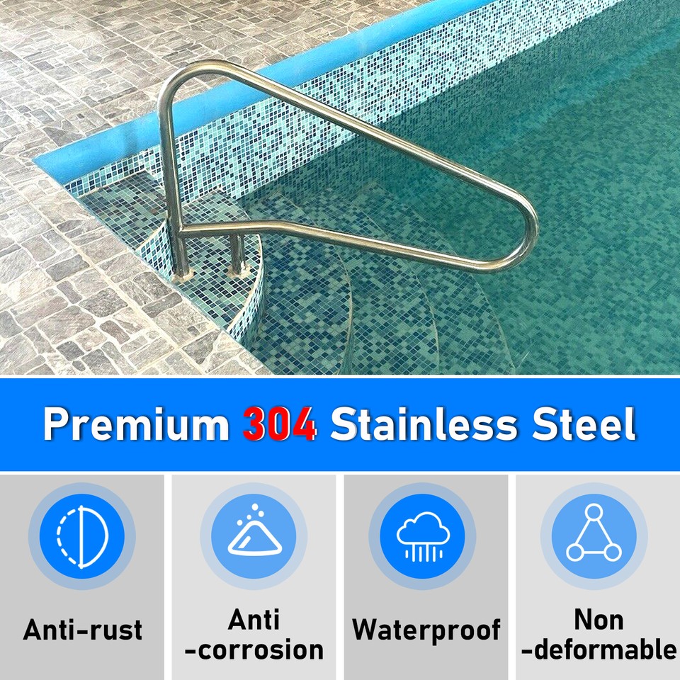 Pool Handrail Cross Braced Deck Mounted Step Stair Rail Stainless steel ...