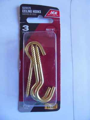 Ace Hardware / Solid Brass * Ceiling Hooks * 2 - 1/2 inch. * 3pcs. Free ...