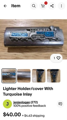 Vintage Turquoise Inlay Lighter Case/Cover with Train Engine Design ...