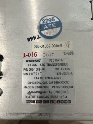 Bendix/King KT76A Transponder P/N 066-1062-00 | eBay