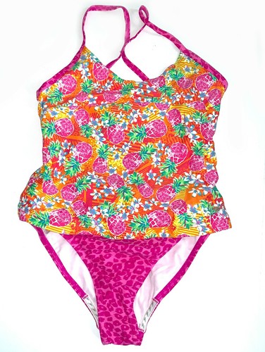 Speedo Girl's 2 Piece Tankini Strap Swimsuit Pink Pineapple Animal ...