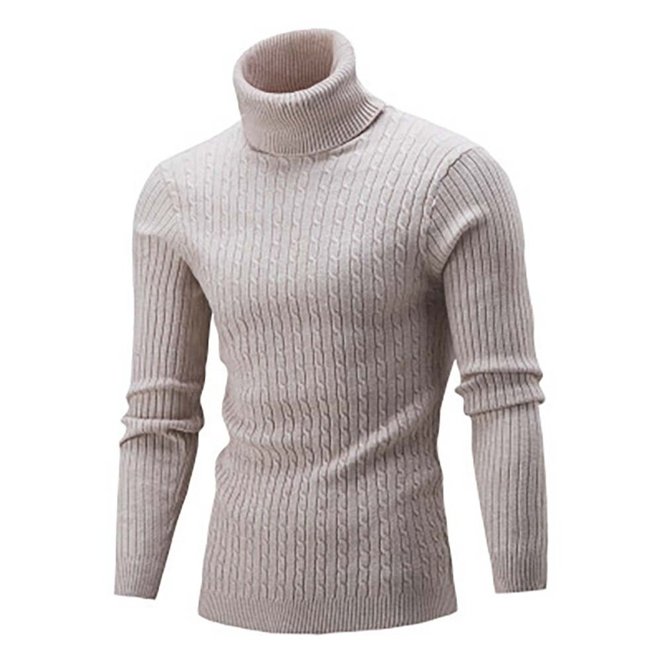 Mens Knit High Neck Jumper Tops Sweater Casual Winter Long Sleeve Tee ...