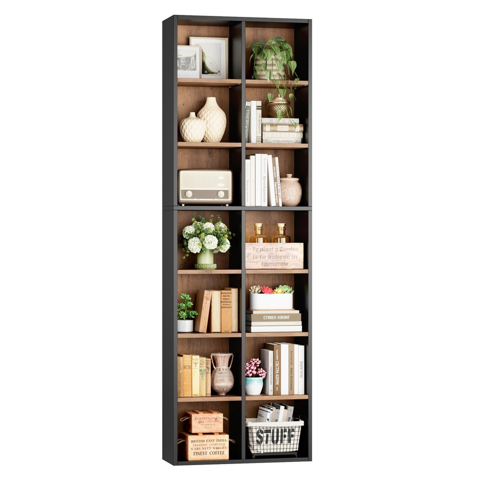 71'' Tall Bookshelf, Double Wide Media Tower Rack CD DVD Rack Display ...