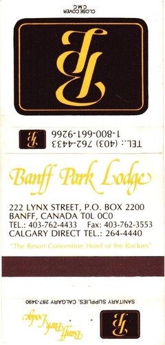 Banff Park Lodge, Banff, Alberta, Calgary, Canada, Vintage Matchbook ...