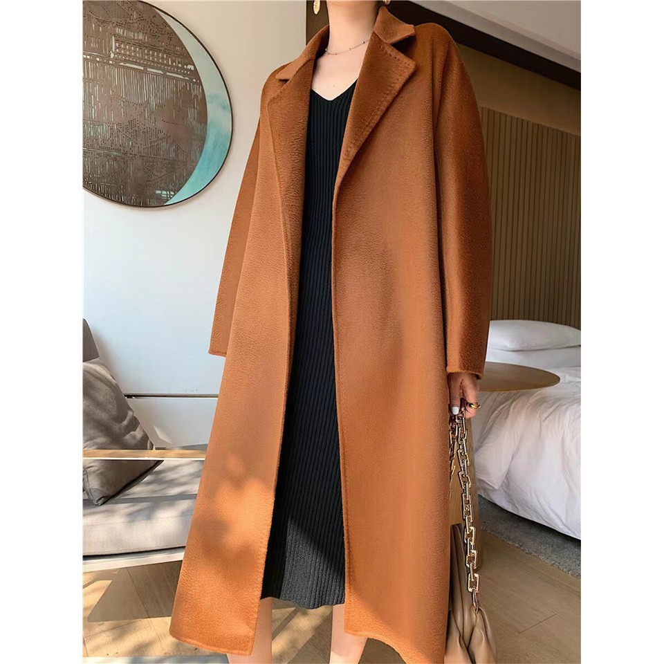 Womens Wool Cashmere Lapel Collar Over Knee Length Long Trench Coat ...