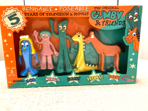 NEW Gumby & Friends Bendable 5 Figure Set Goo Prickle Minga Pokey Box ...