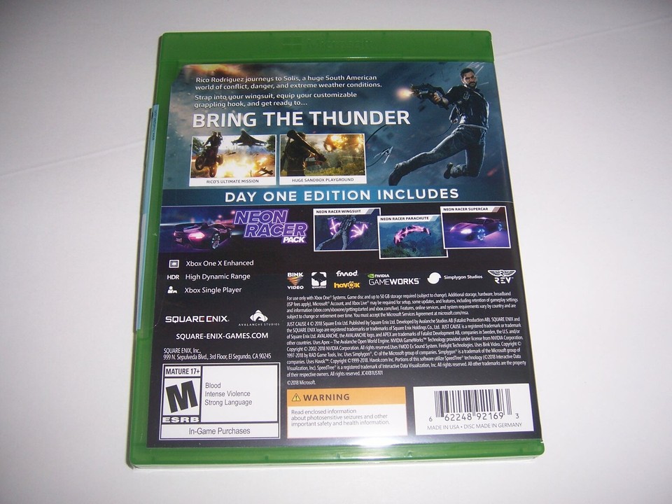 Original Box Case Replacement Microsoft Xbox One XB1 Just Cause 4 Four ...