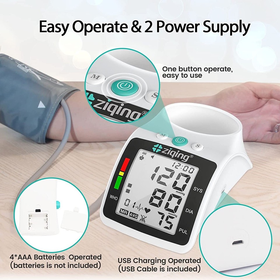 ZIQING Digital Blood Pressure Monitor BP Machine Cuff Heart Rate Tester ...