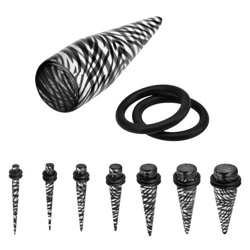 PAIR-Tapers Mini Clear w/Black Stripes Acrylic 10mm/00 Gauge | eBay