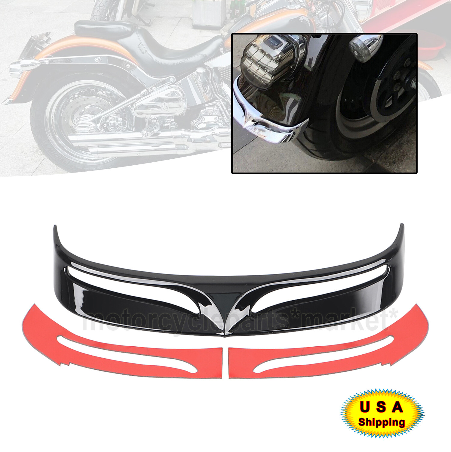 Gloss Black Rear Fender Edge Trim Tip Trailing For Harley Fatboy FLSTF ...