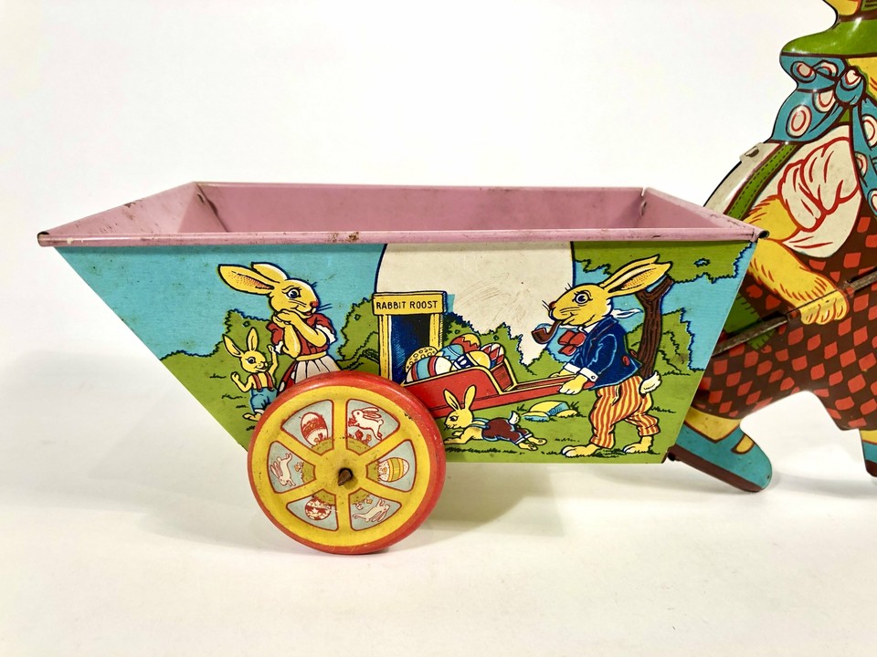 Vintage Easter Rabbit Tin Toy Cart || Painted Easter Egg Hunt, Bunnies ...