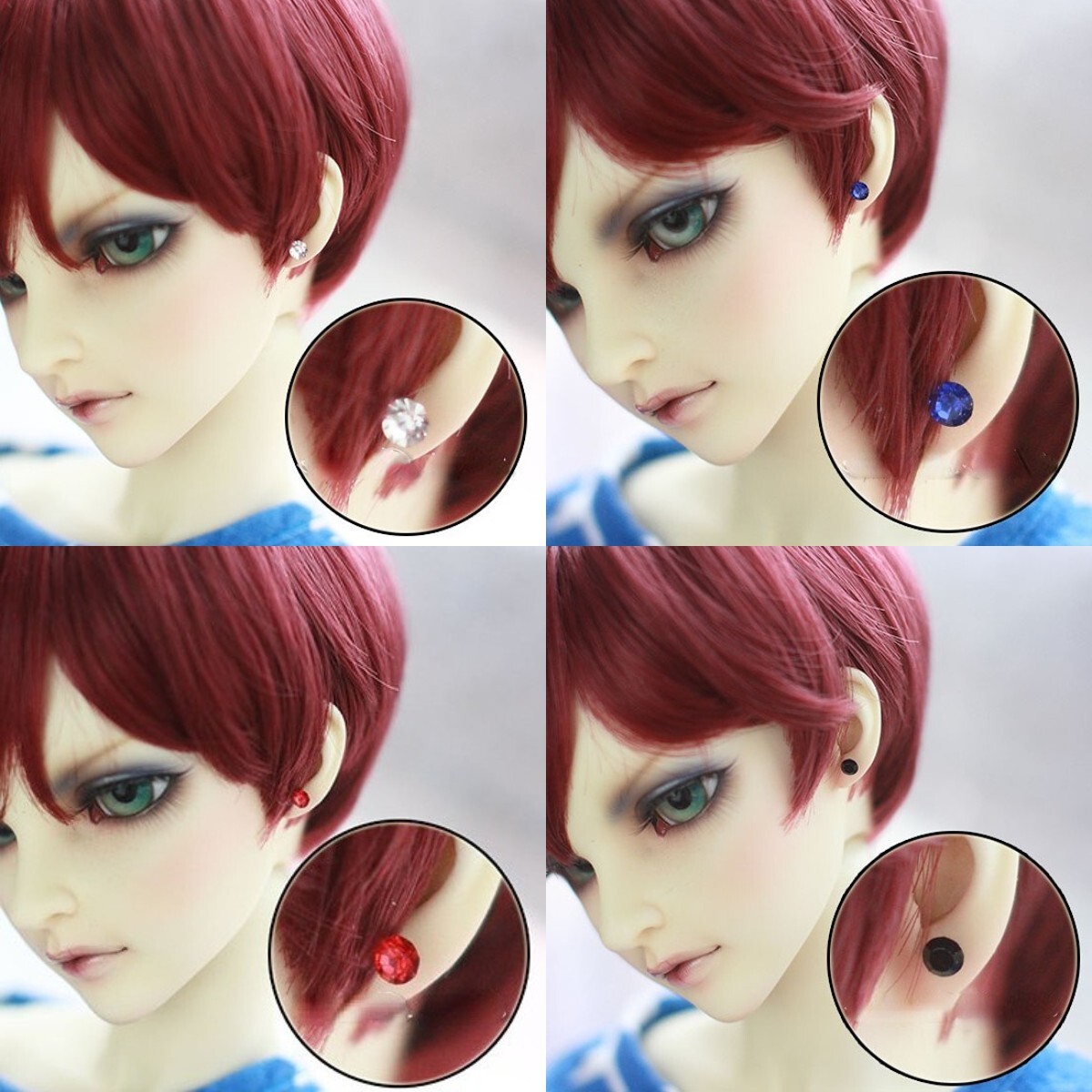 1/4 1/3&Uncle BJD Ear Stud Earring Imitation Stones Plastic 4 Colors ...