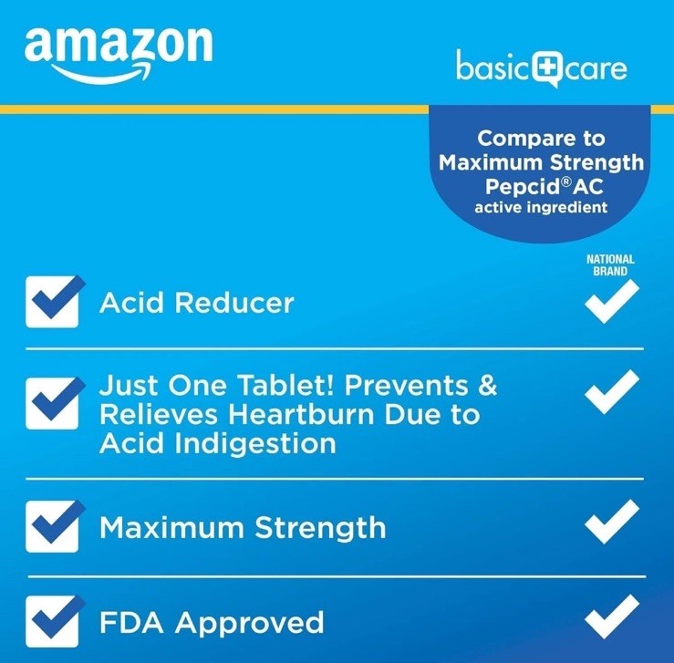 Basic Care Maximum Strength Famotidine Tablets 20 mg Acid Reducer Pills ...