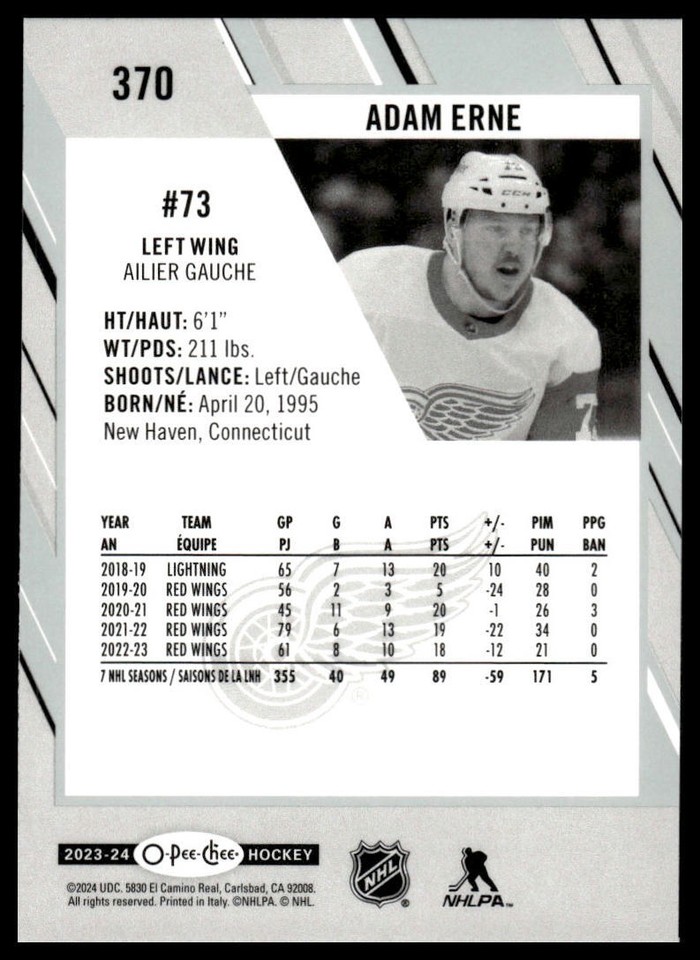 2023-24 O-Pee-Chee Adam Erne #370 | eBay