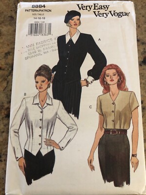 🌺 VOGUE #8884 - LADIES FITTED THROUGH WAIST BLOUSE PATTERN 8-12 / 14-18 ...