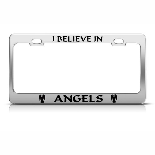 Metal License Plate Frame I Believe in Angels Car Accessories Chrome | eBay