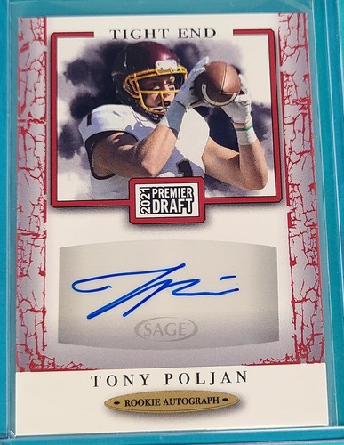 2021 SAGE Premier Draft Auto AU Red #A139 Tony Poljan Virginia Football ...