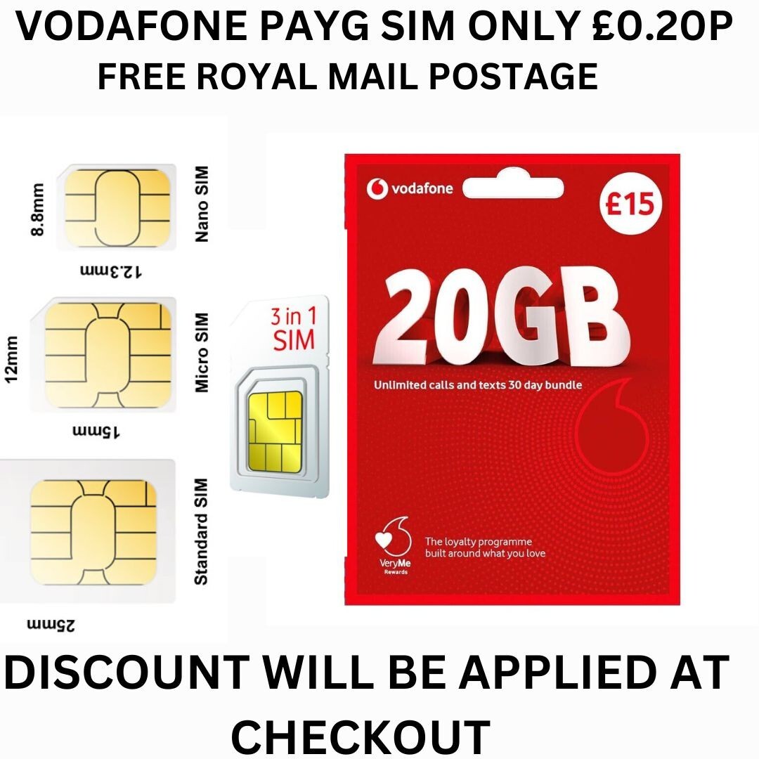 VODAFONE PAYG SIM CARD 3IN ONE SIZE STANDARD MICRO NANO UK BEST NETWORK ...