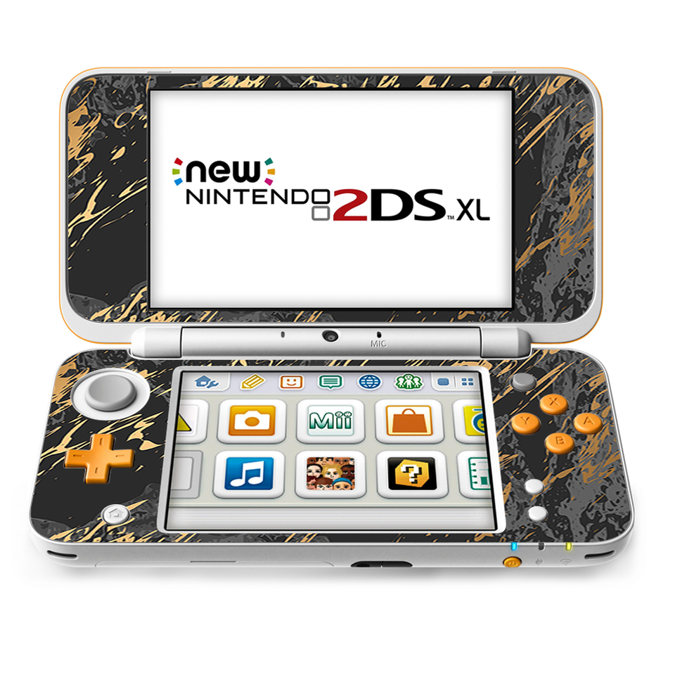 Skins Decal Wrap for Nintendo 2DS XL - gold marble dark gray background ...