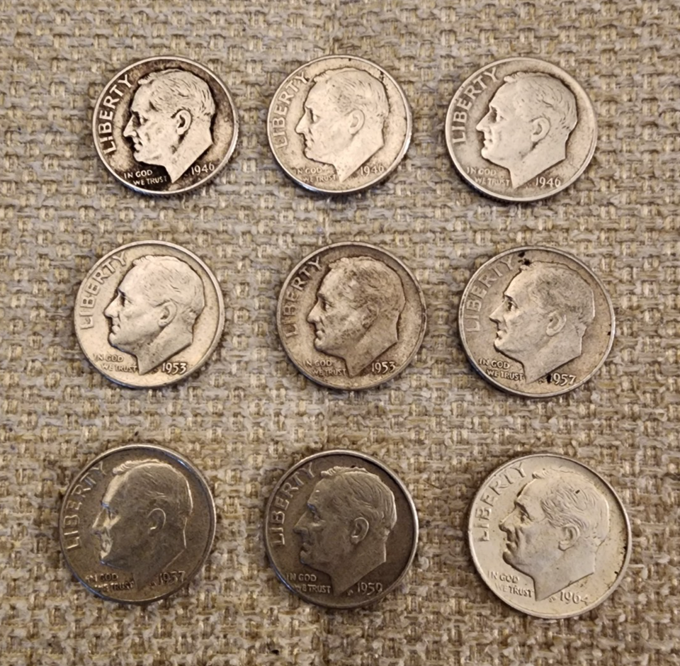 US Silver Coin Mixed Lot | 10 Quarters, 10 Dimes, 1 Walking Liberty ...