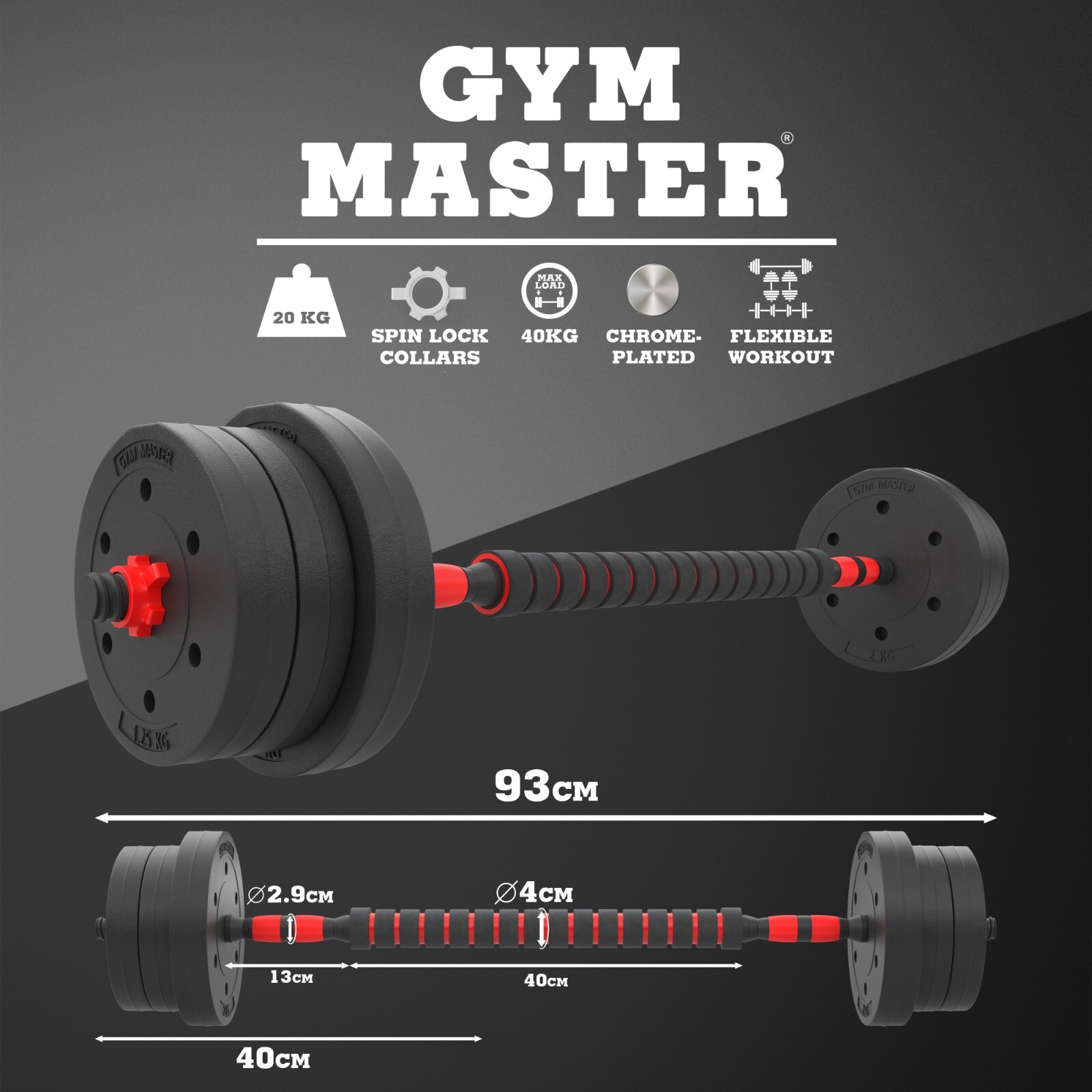 REBOXED 20kg Weight Set Dumbbell Barbell Adjustable Bar Extender ...