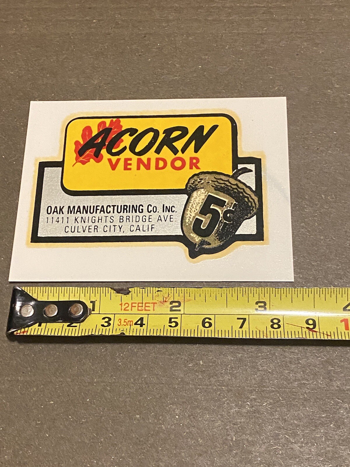 Original Oak Acorn All Purpose 5 Cent DECAL NOS Gumball Candy Penut ...