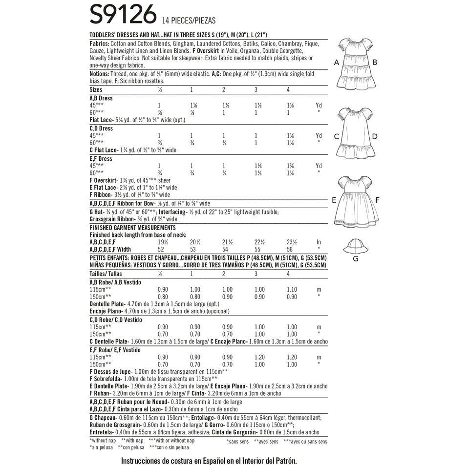 SIMPLICITY 9126 CHILD'S & TODDLERS DRESSES Sewing Pattern Sizes 6m-18m ...