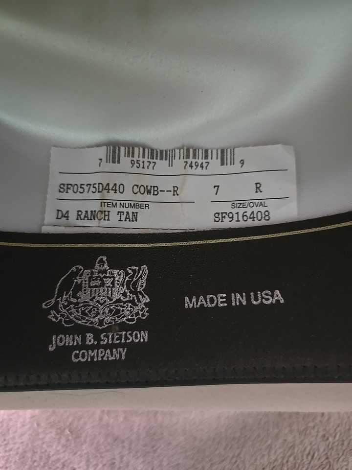 Vintage Stetson D4 Ranch Tan Size 7 Western Cowboy Hat 4" Brim Made In ...